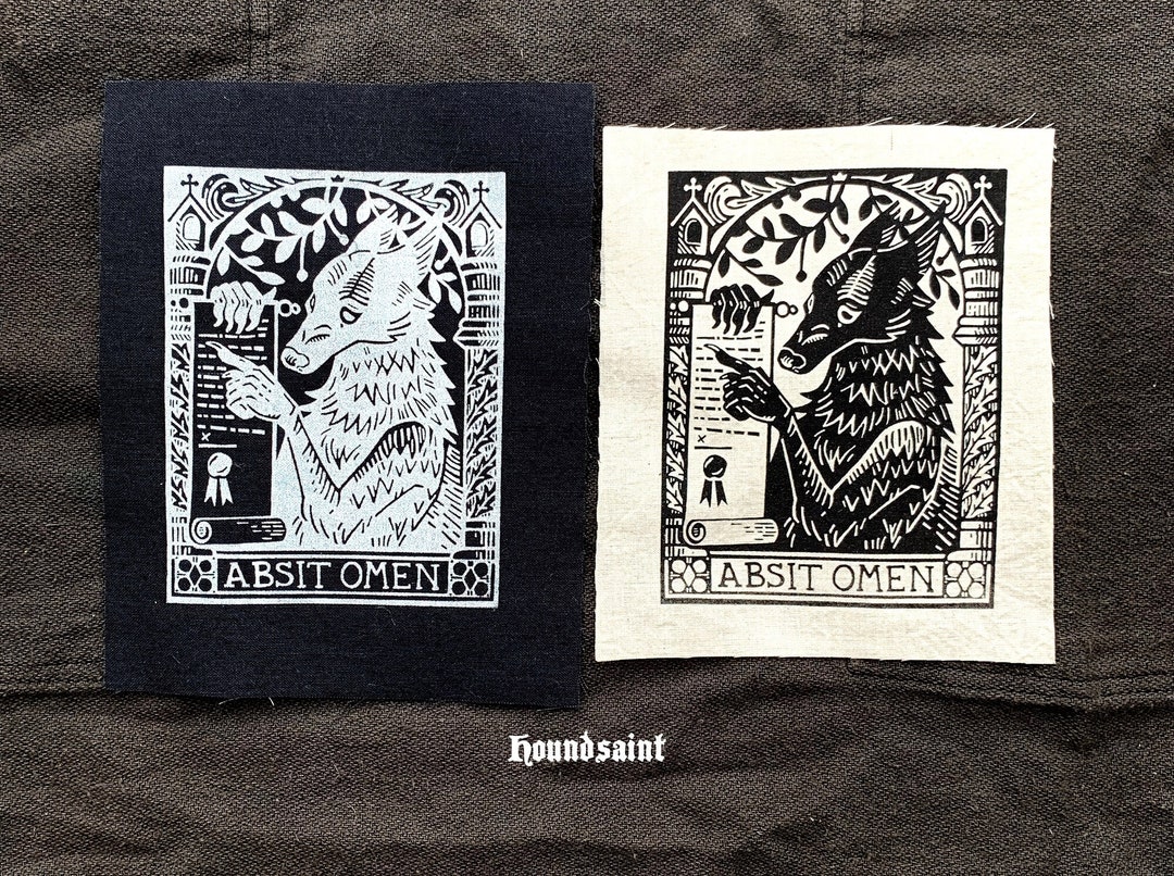 Blockprint Patch: Absit Omen Wolf - Etsy