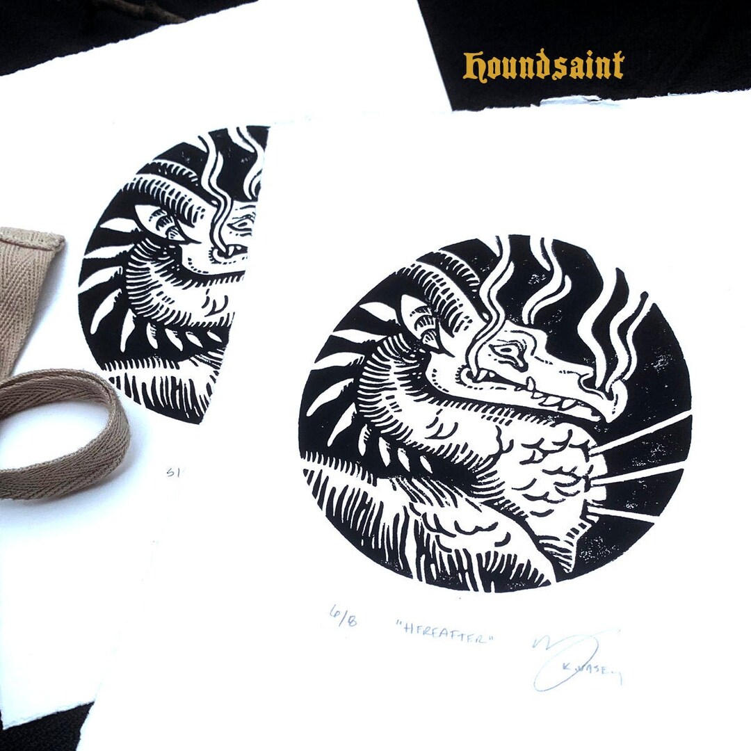 Linocut Print: Hereafter Dragon - Etsy