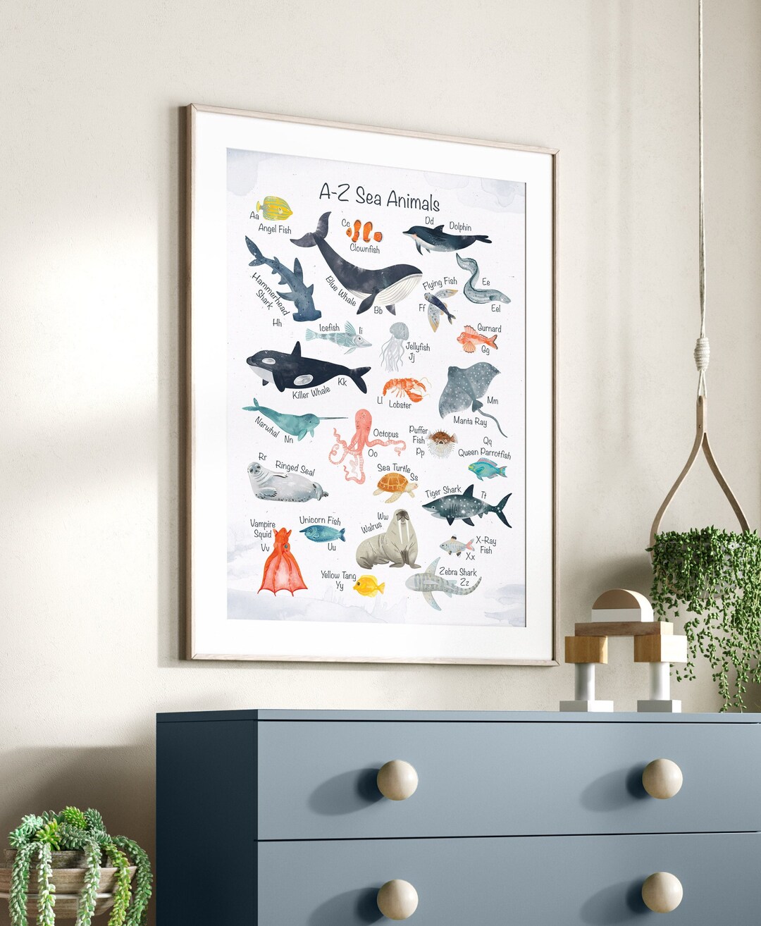 A-Z SEA ANIMALS, Alphabet Wall Art, Nursery Room Decor, Nursery Print ...