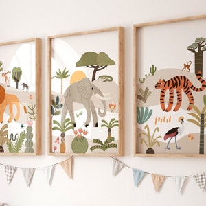 SAFARI NURSERY Wall Prints Set of 3, Boho NURSERY Prints, Jungle ...