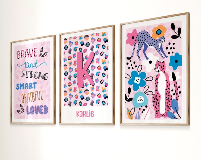 CHEETAH WALL ART Prints, Set of 3, Affirmations, Colorful Cheetah Print ...