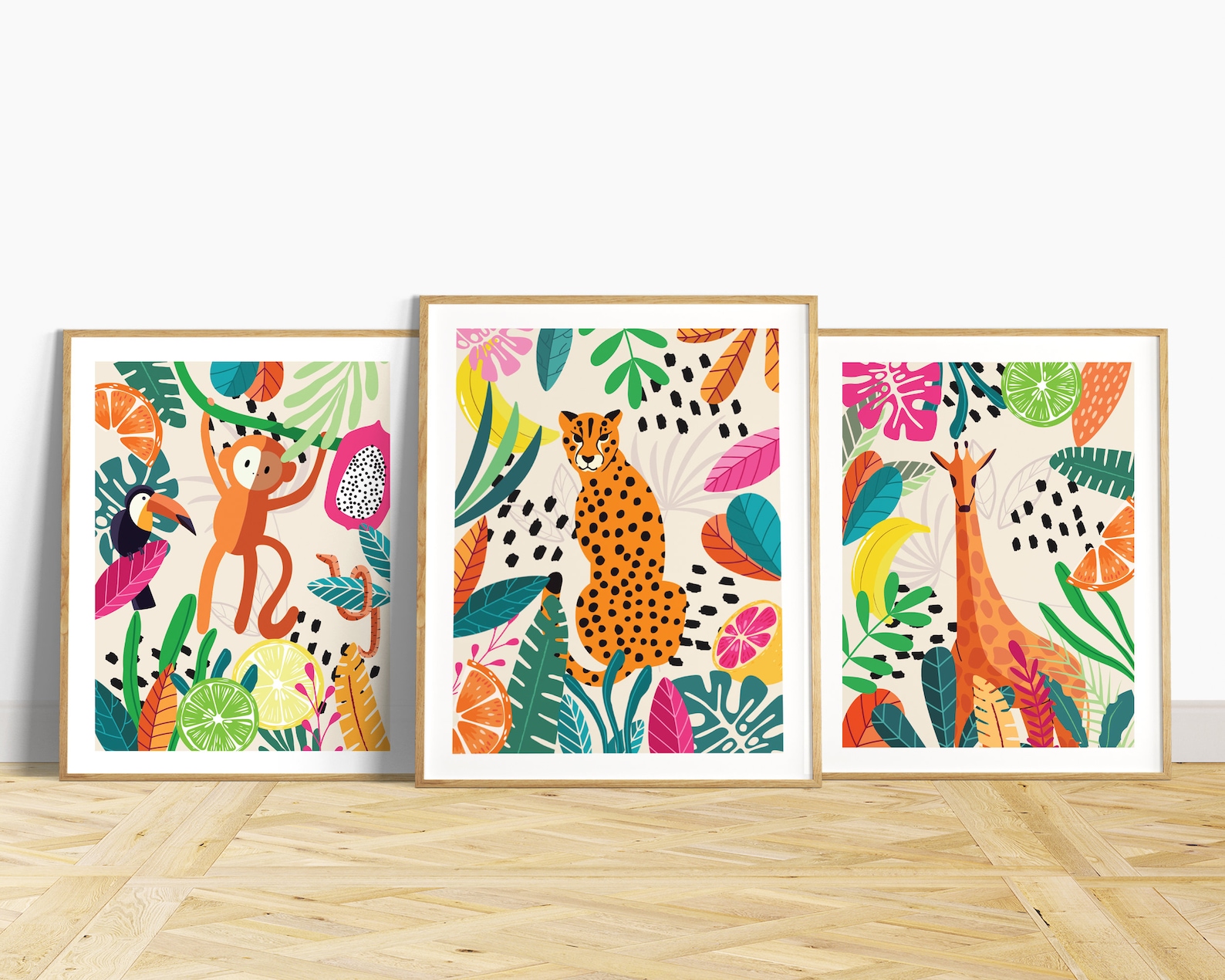 SAFARI WALL ART Prints, Set of 3, Safari Animals Art, Colorful Safari ...