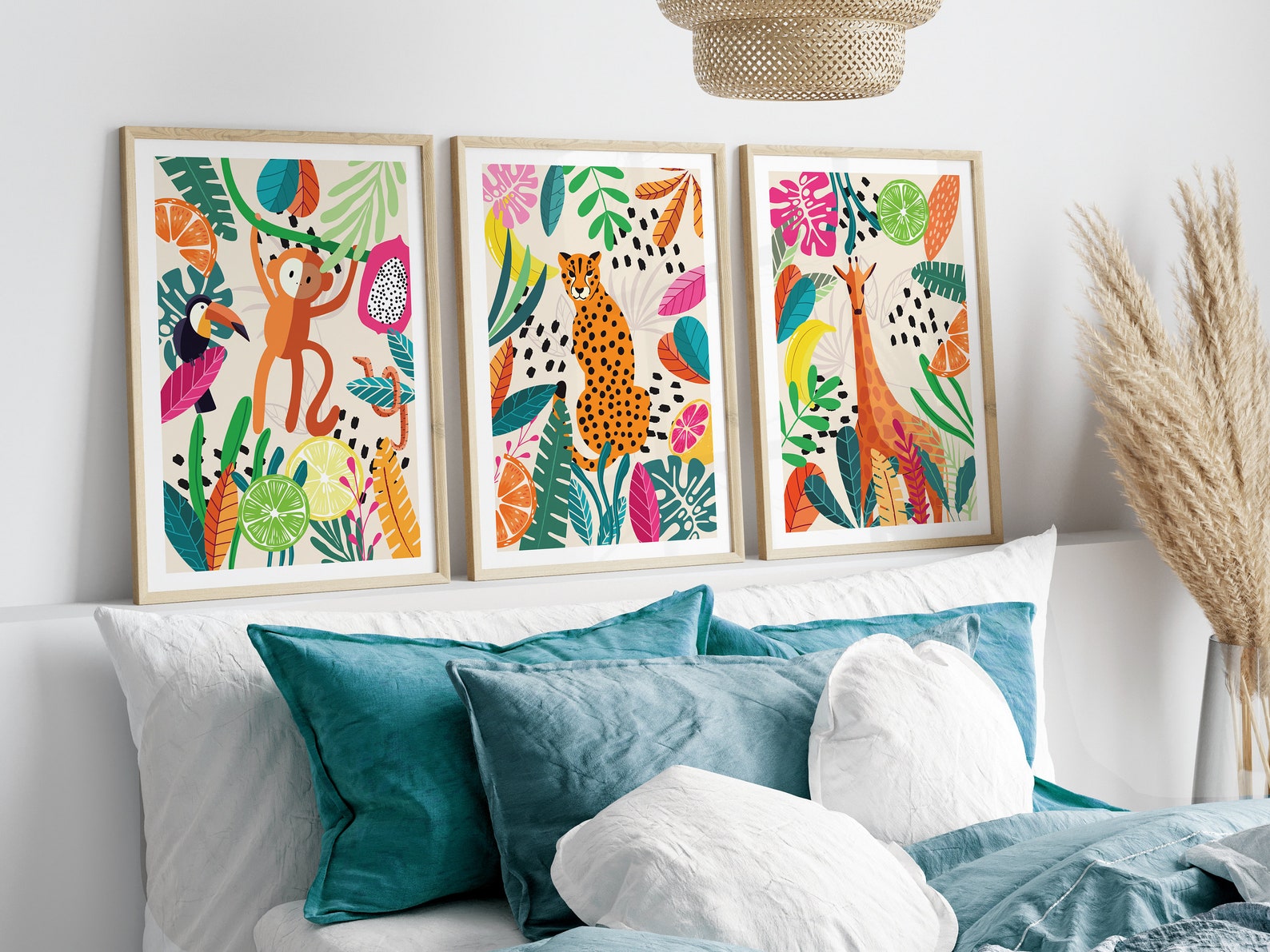 SAFARI WALL ART Prints, Set of 3, Safari Animals Art, Colorful Safari ...