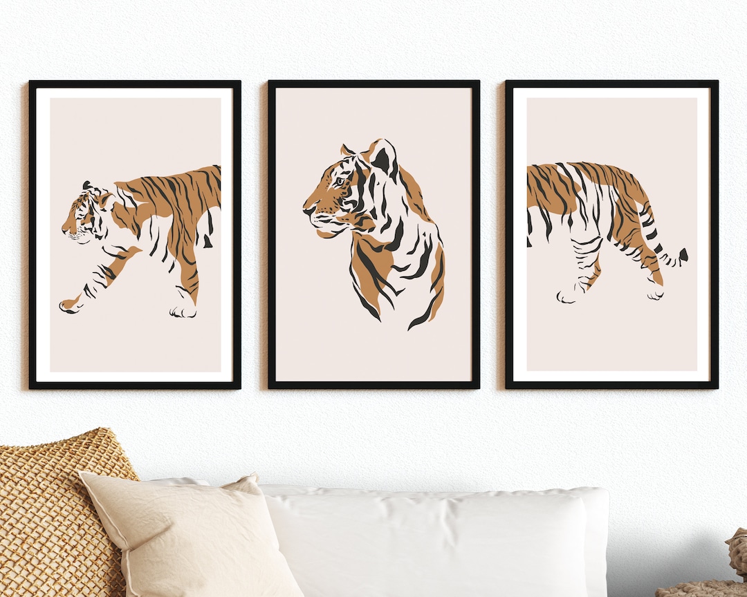 TIGER WALL ART Prints, Set of 3, Abstract Tiger Art Print, Safari Wall ...