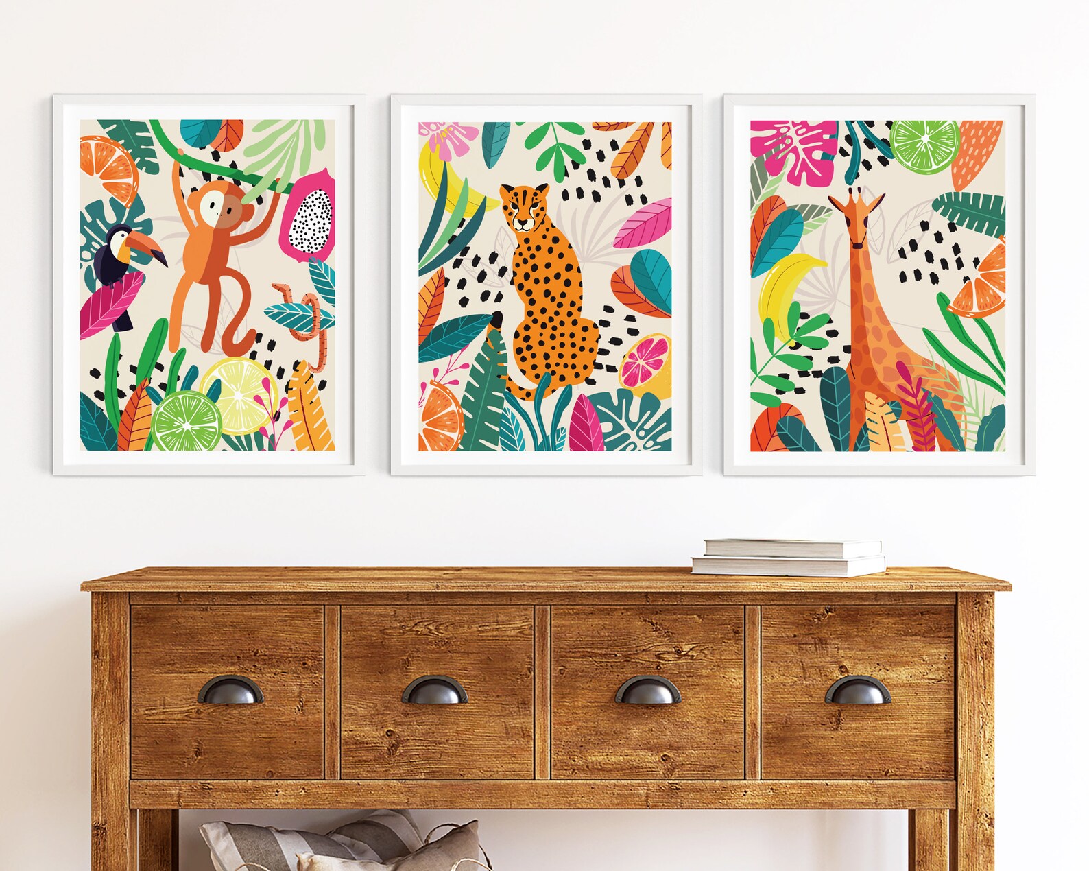 SAFARI WALL ART Prints, Set of 3, Safari Animals Art, Colorful Safari ...