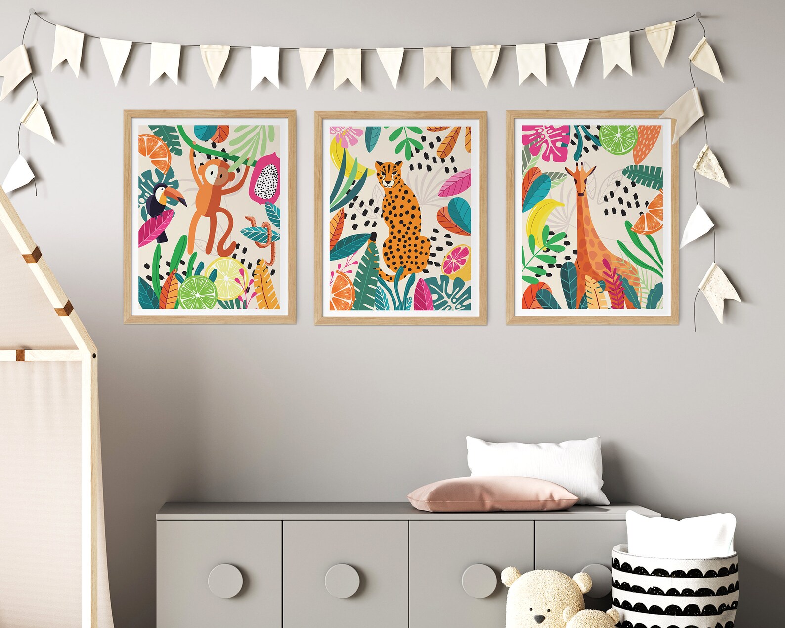 SAFARI WALL ART Prints, Set of 3, Safari Animals Art, Colorful Safari ...