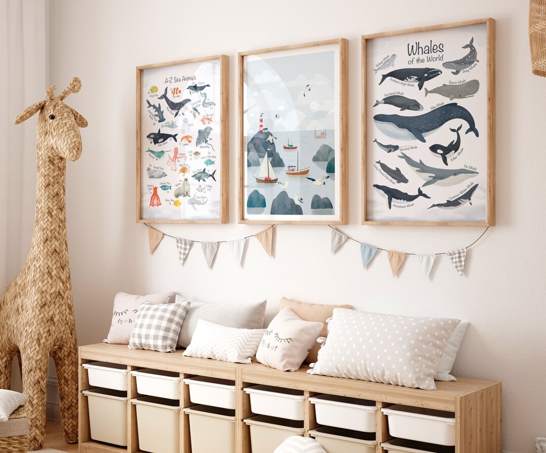 SEA ANIMALS Wall Art, Set of 3 Prints, Alphabet Poster, Ocean Animals ...