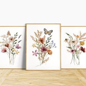 WATERCOLOR WILDFLOWER BOUQUETS, Set of 3 Prints, Watercolor Wall Art ...