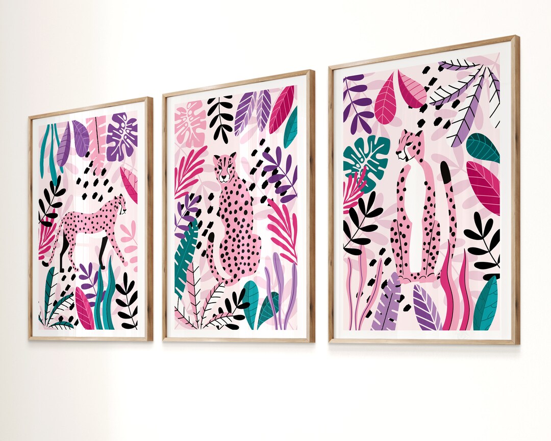 CHEETAH WALL ART Prints, Set of 3, Safari Animals Art, Colorful Cheetah ...
