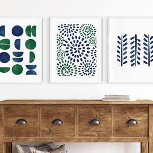NAVY BLUE & GREEN Watercolor Wall Art, Set of 3 Prints, Abstract Art ...