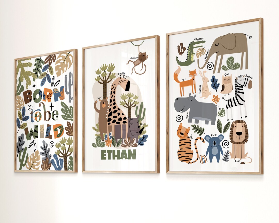 SAFARI NURSERY Wall Prints Set of 3, Boho NURSERY Prints, Jungle ...