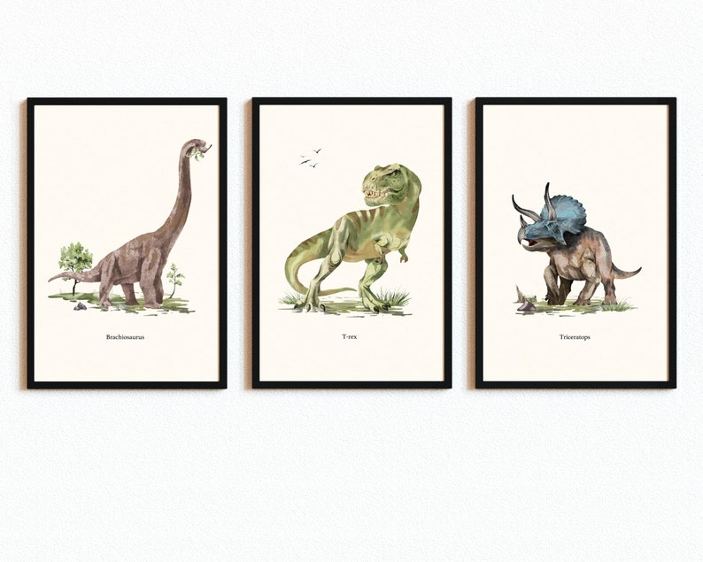 DINOSAUR WALL ART Set of 3 Boys Room Dino Decor Dinosaur - Etsy