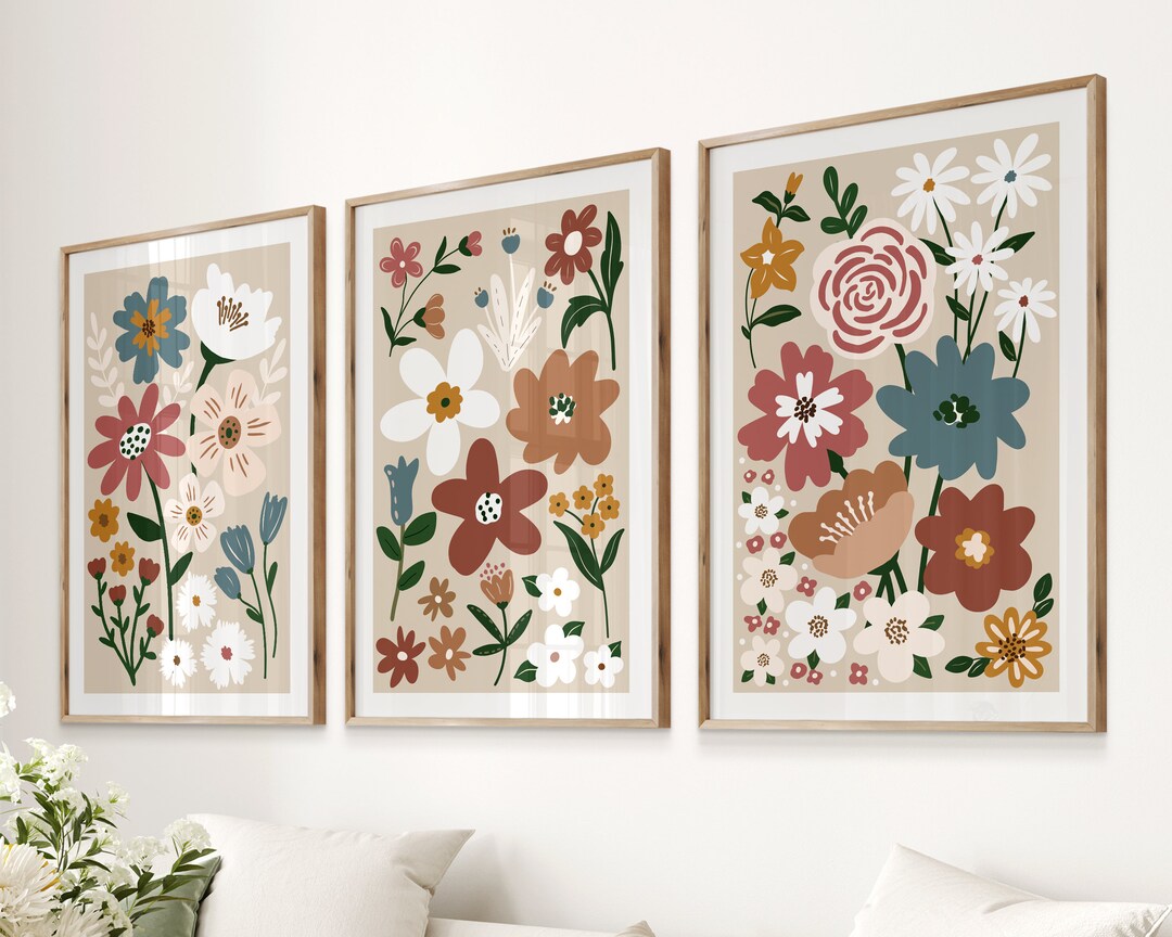 WILDFLOWER Wall Art, Set of 3 Prints, BOHO Wall Art, Floral Prints ...