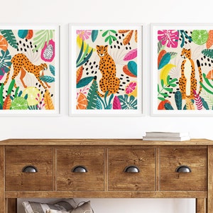 CHEETAH WALL ART Prints, Set of 3, Safari Animals Art, Colorful Cheetah ...