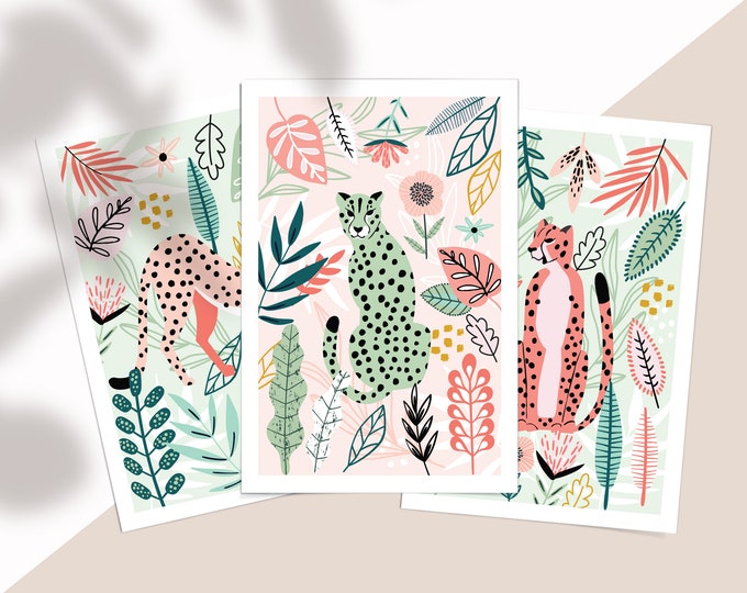 CHEETAH WALL ART Prints, Set of 3, Safari Animals Art, Eclectic Cheetah ...