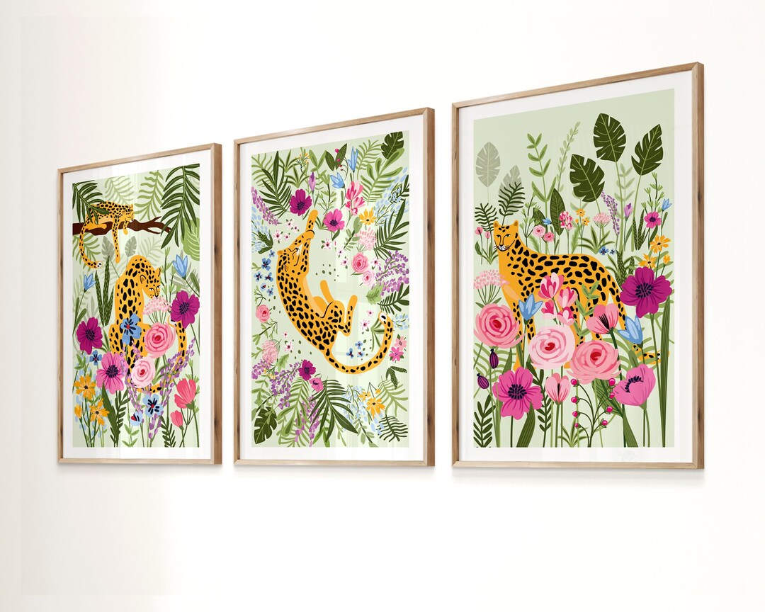 LEOPARD WALL ART Prints, Set of 3, Safari Animals Art, Colorful Safari ...