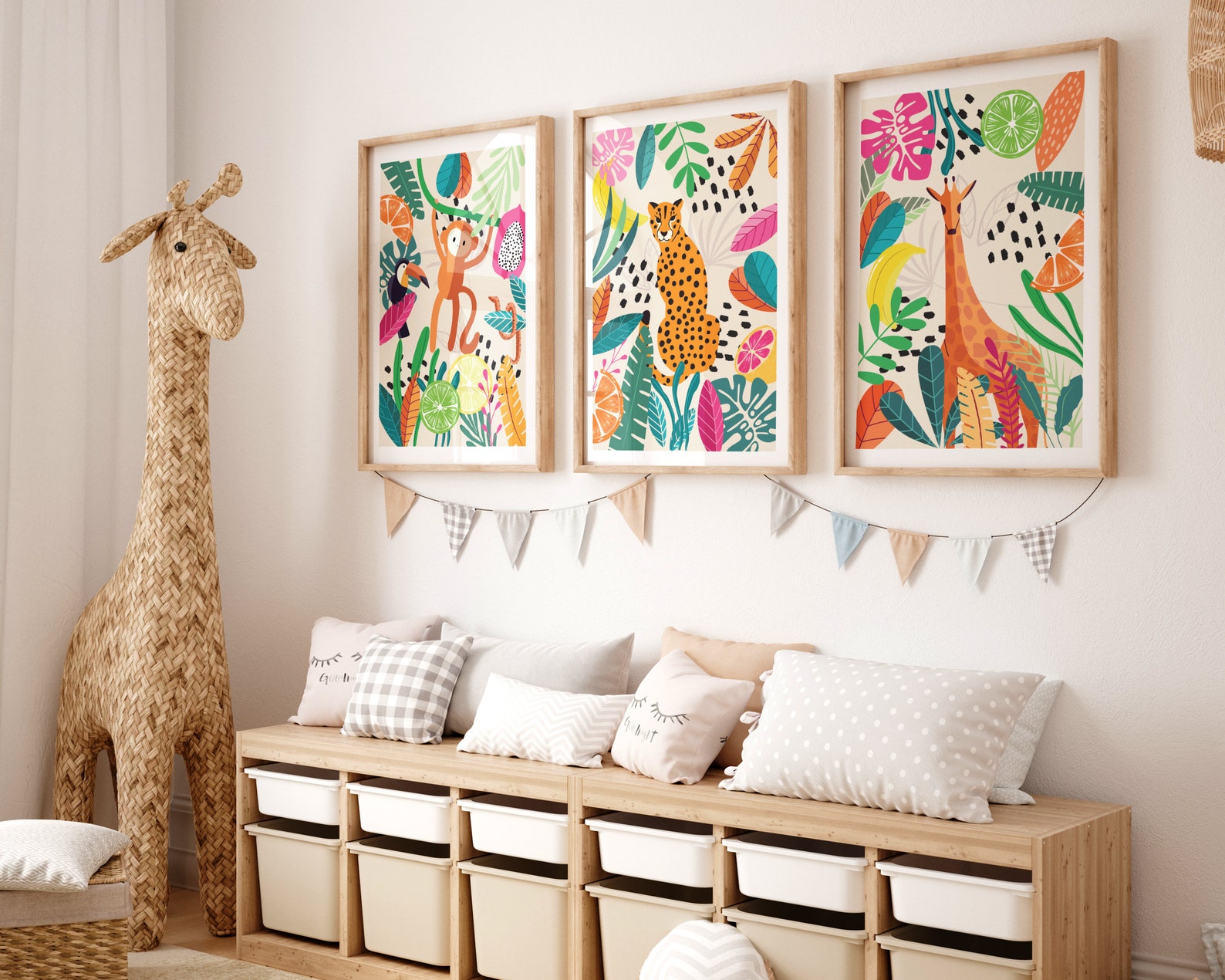 SAFARI WALL ART Prints, Set of 3, Safari Animals Art, Colorful Safari ...