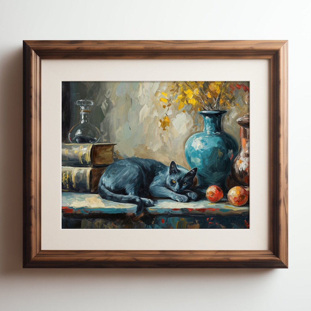 Contemplative Cat With Autumn Still Life - Printable Digital Download ...