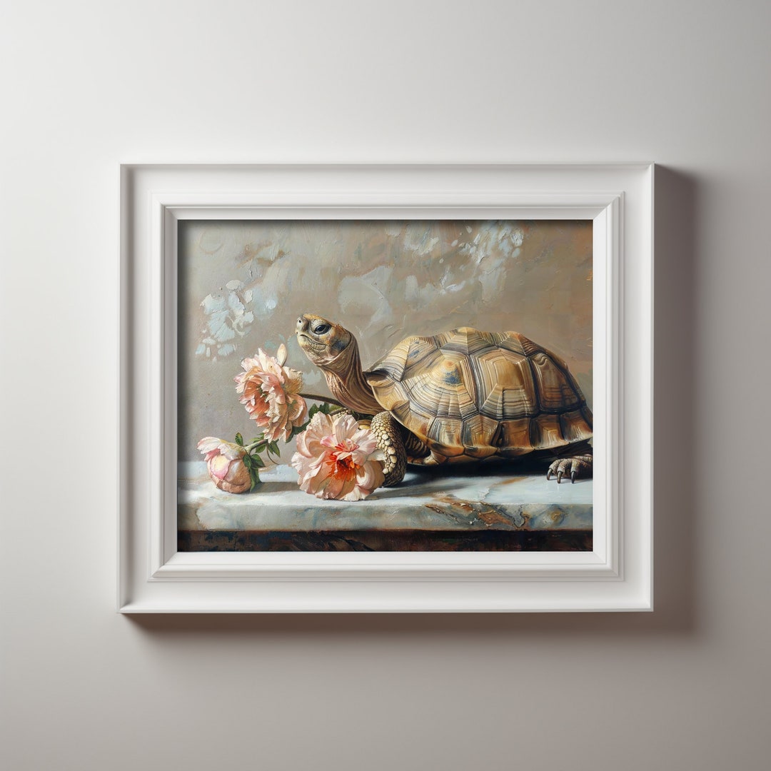 Vintage Turtle Still Life With Peonies Printable Art Digital Download ...