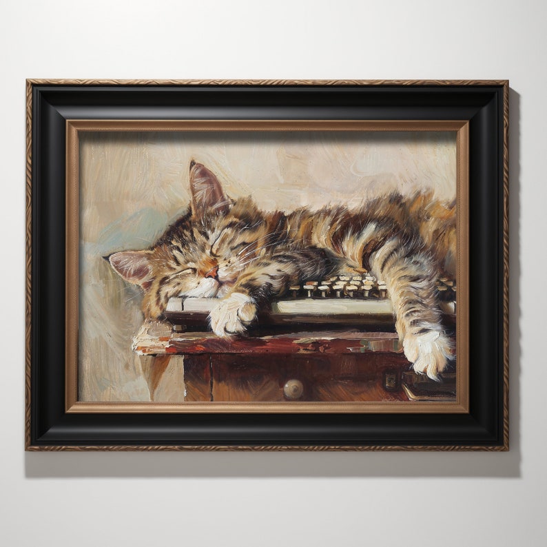 Sleeping Cat on Typewriter Art Print Writer's Companion Vintage Office ...