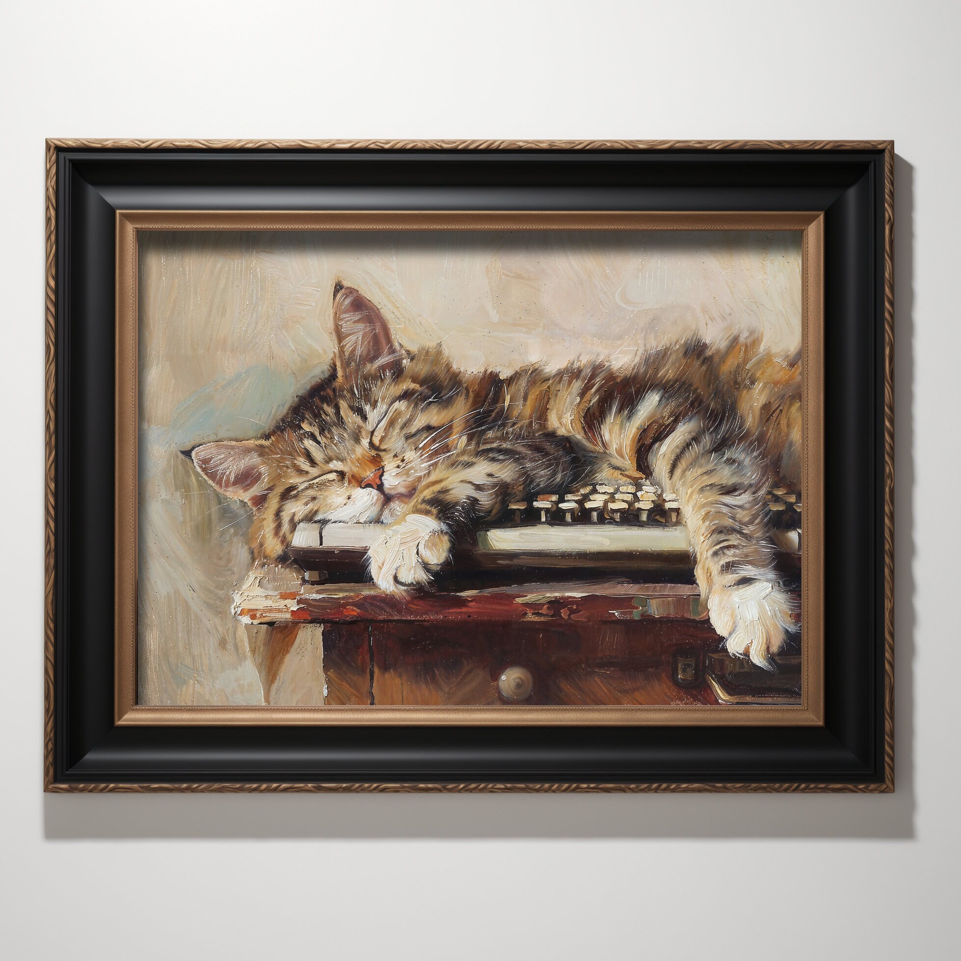 Sleeping Cat on Typewriter Art Print Writer's Companion Vintage Office ...