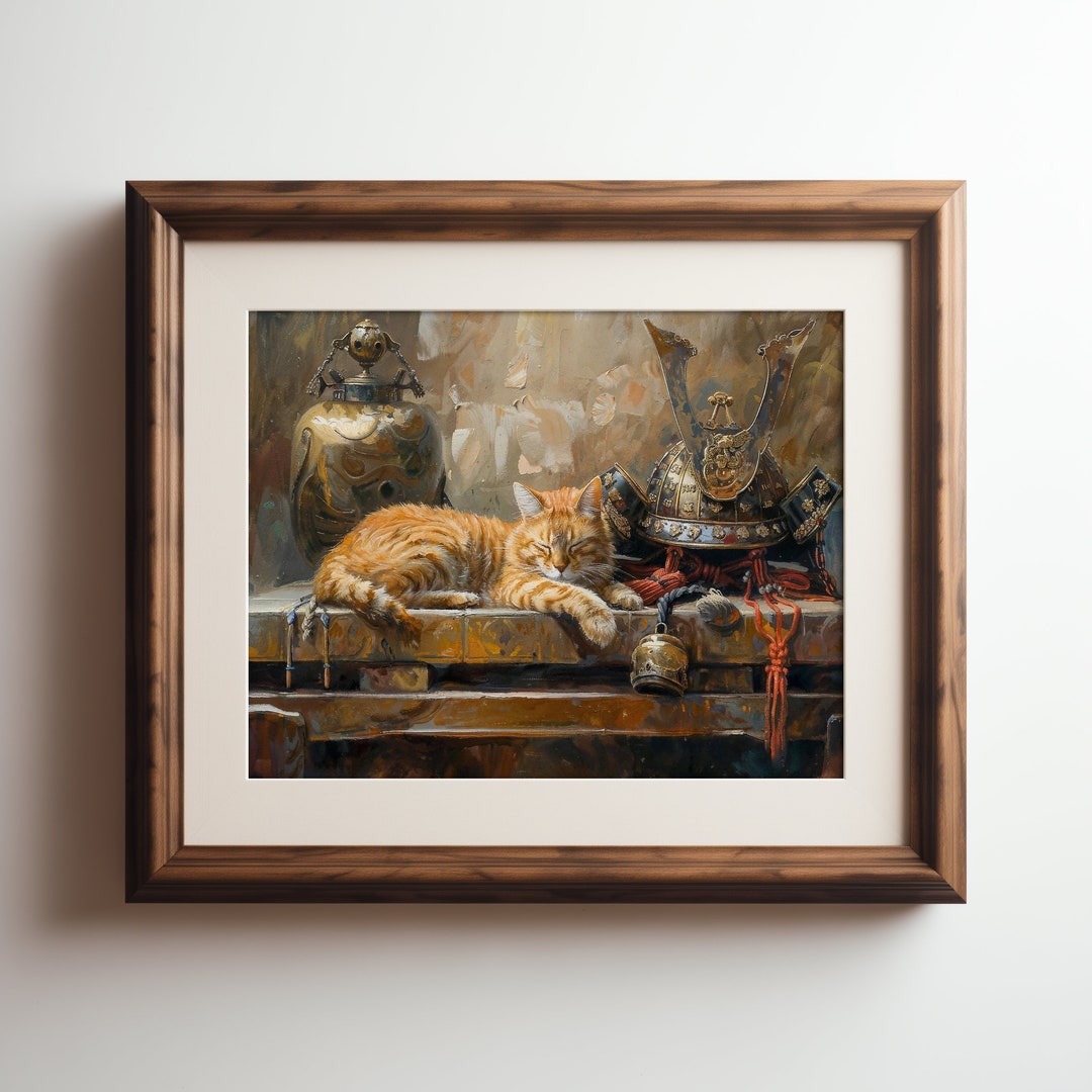 Nap Time Bliss: Ginger Tabby Cat Samurai Art | Printable Digital ...