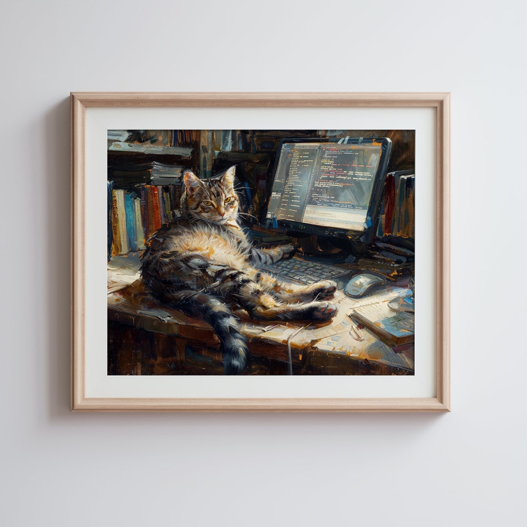 Coding Cat Art Print Printable Digital Download Software Developer Gift ...