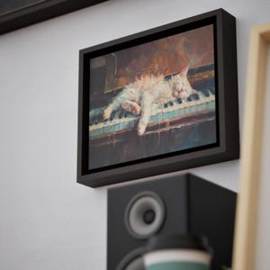 Slumbering Cat on Piano Canvas Print, Rustic Vintage Oil Painting ...