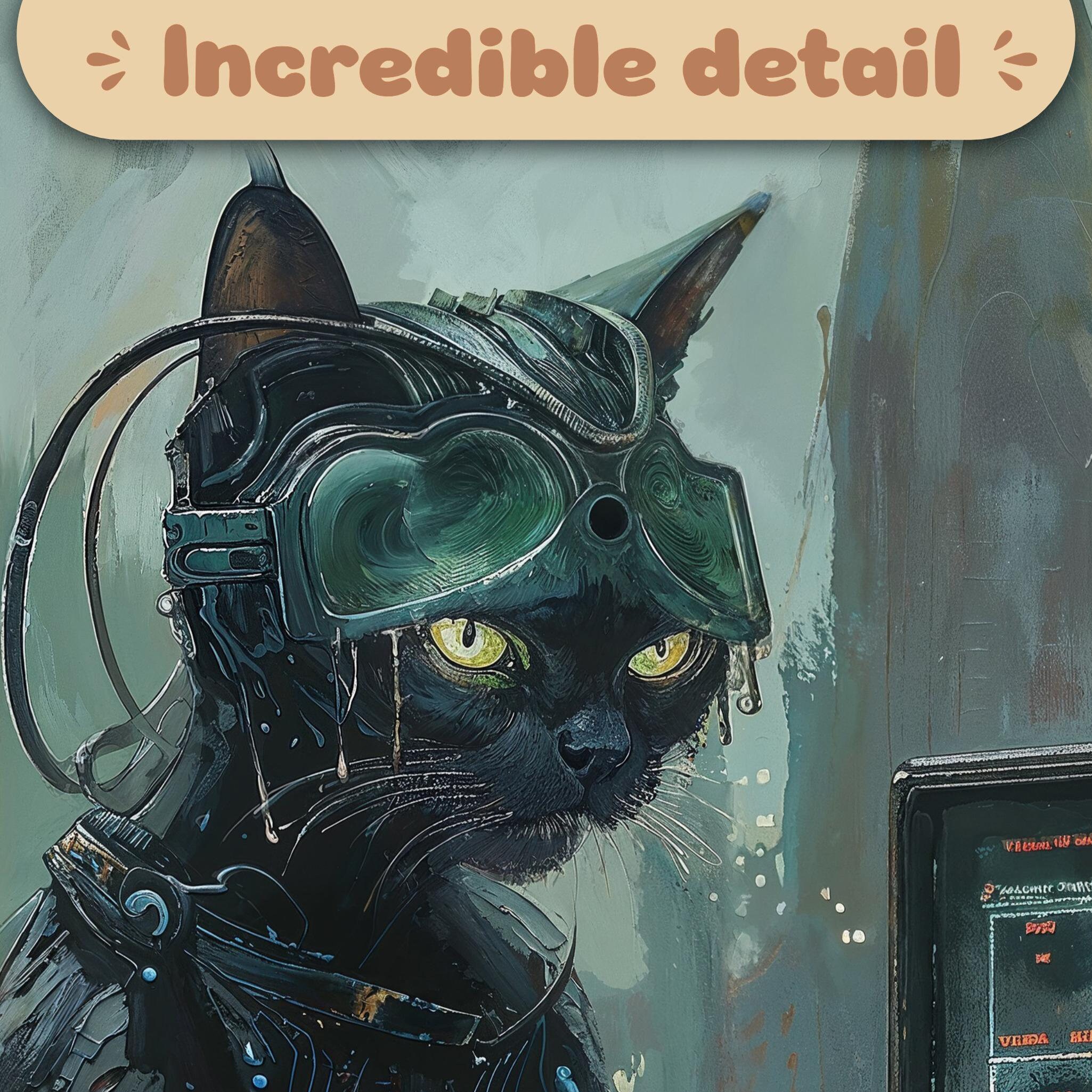 Cyberpunk Cat Hacker With Cyberware Painting Print Poster Art Print Sci ...