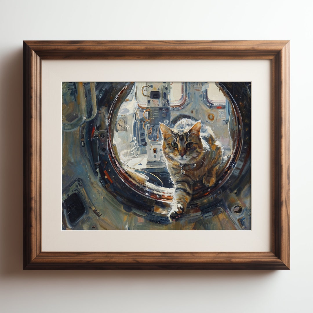 Zero Gravity Cat on ISS Digital Print - Space Themed Wall Art - Printable Sci-fi Pet Portrait - Etsy