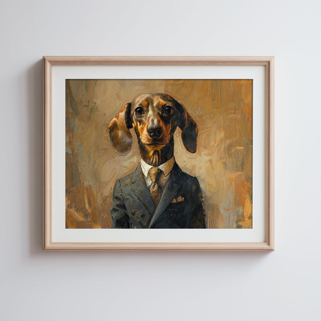 Dapper Dachshund in Suit and Tie Digital Printable Art | Vintage Oil ...