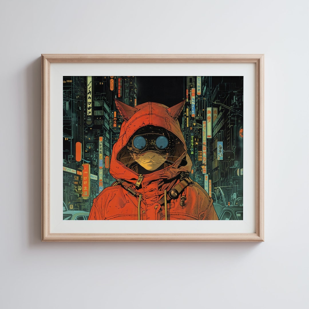 Hacker Cat in Cyberpunk City - Futuristic Feline Digital Art Print ...