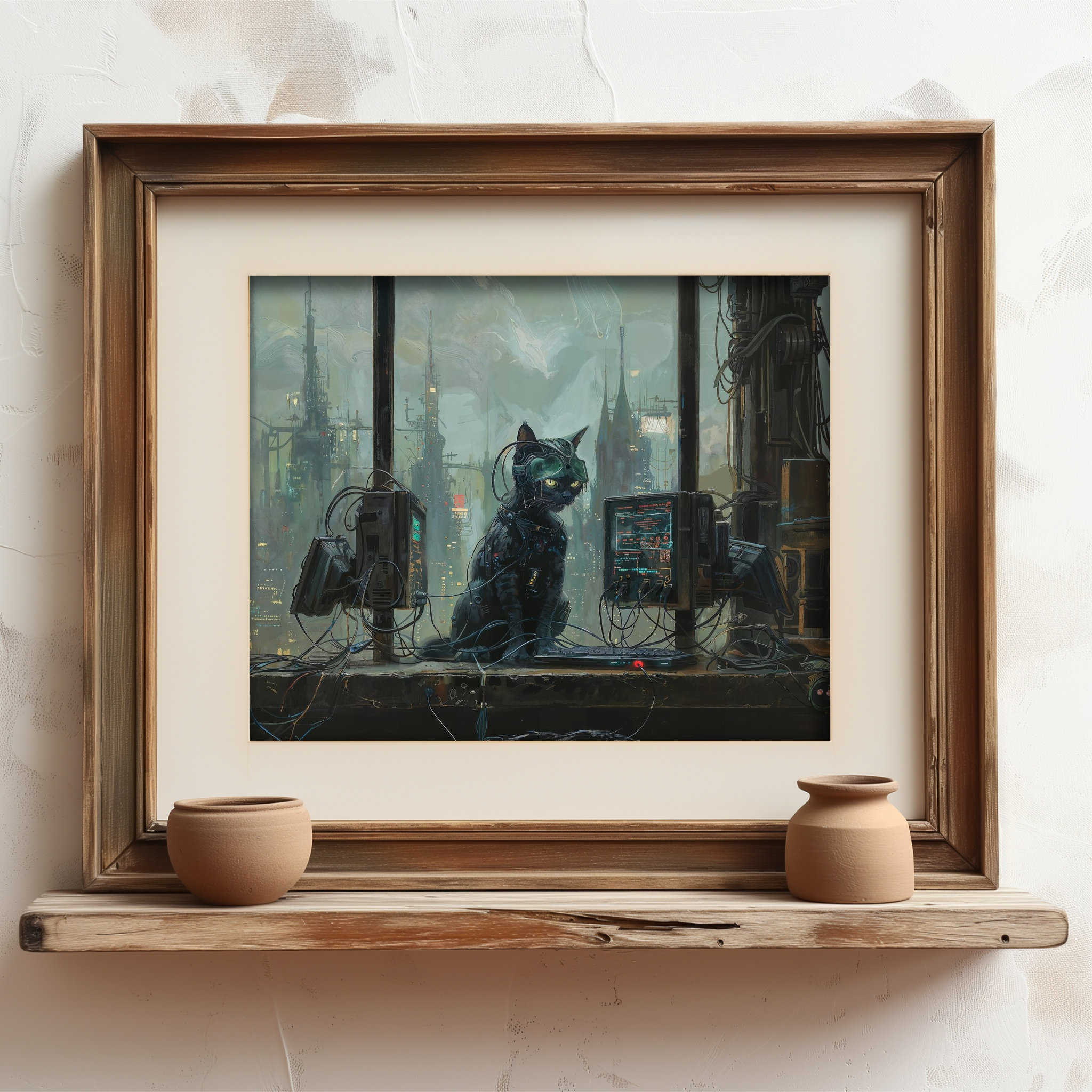 Cyberpunk Cat Hacker With Cyberware Painting Print Poster Art Print Sci ...