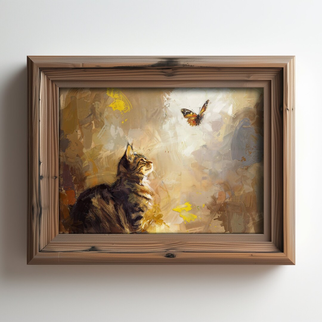 Majestic Tabby Cat Monarch Butterfly Surreal Oil Painting Art Printable ...