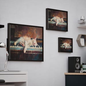 Slumbering Cat on Piano Canvas Print, Rustic Vintage Oil Painting ...
