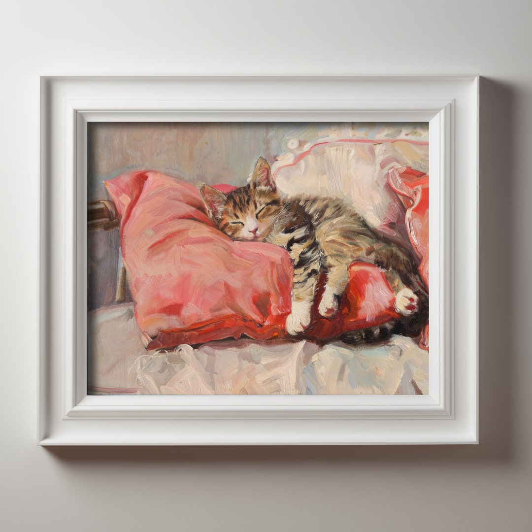 Charming Tabby Cat Digital Print - Printable Cat Nap Artwork - Perfect ...