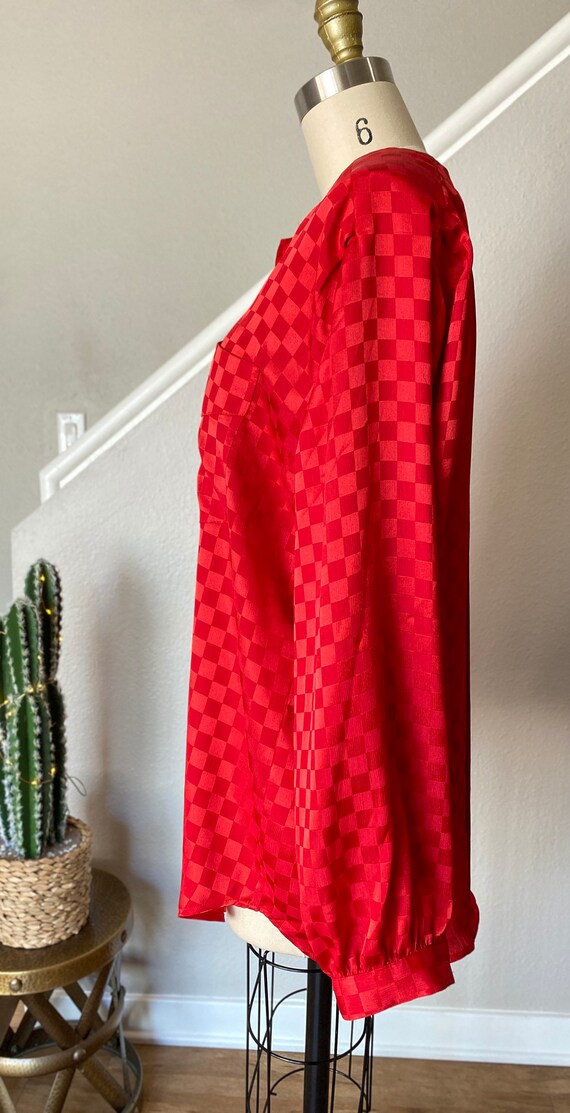 Checkerboard Mate | 1980's Red Check Pattern Blouse |… - Gem