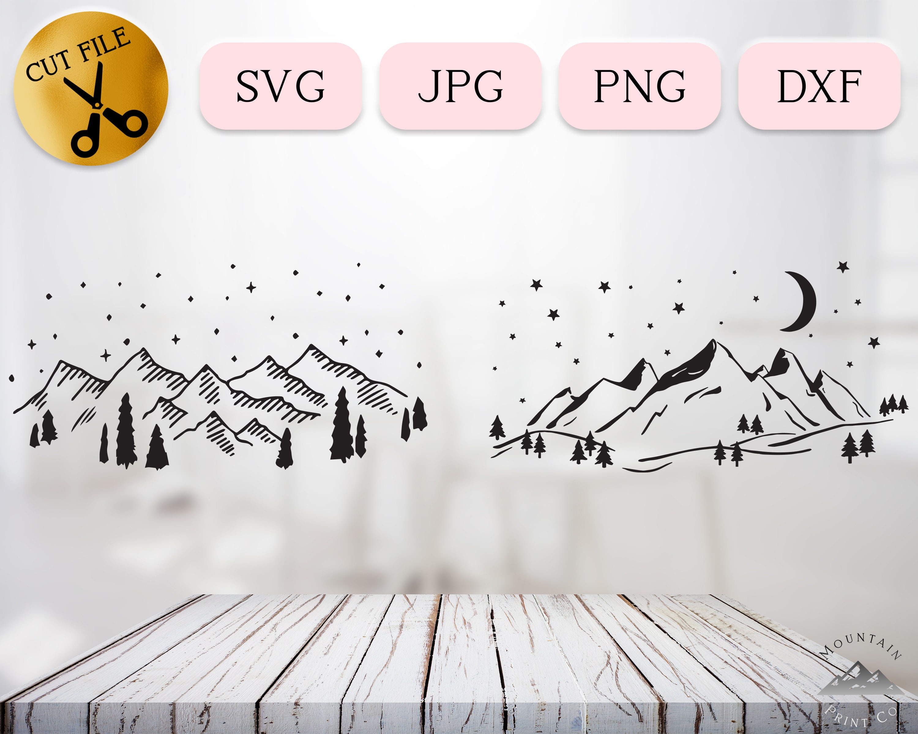 Winter Night With Stars SVG Bundle Starry Mountain Sky | Etsy