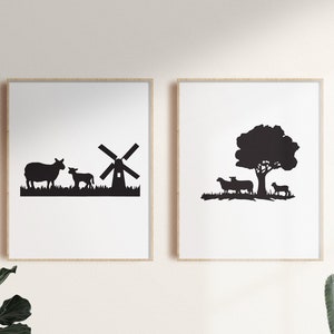 Sheep and Lamb Scene Svg, Farm Animal Clipart, Sheep Family Silhouette ...