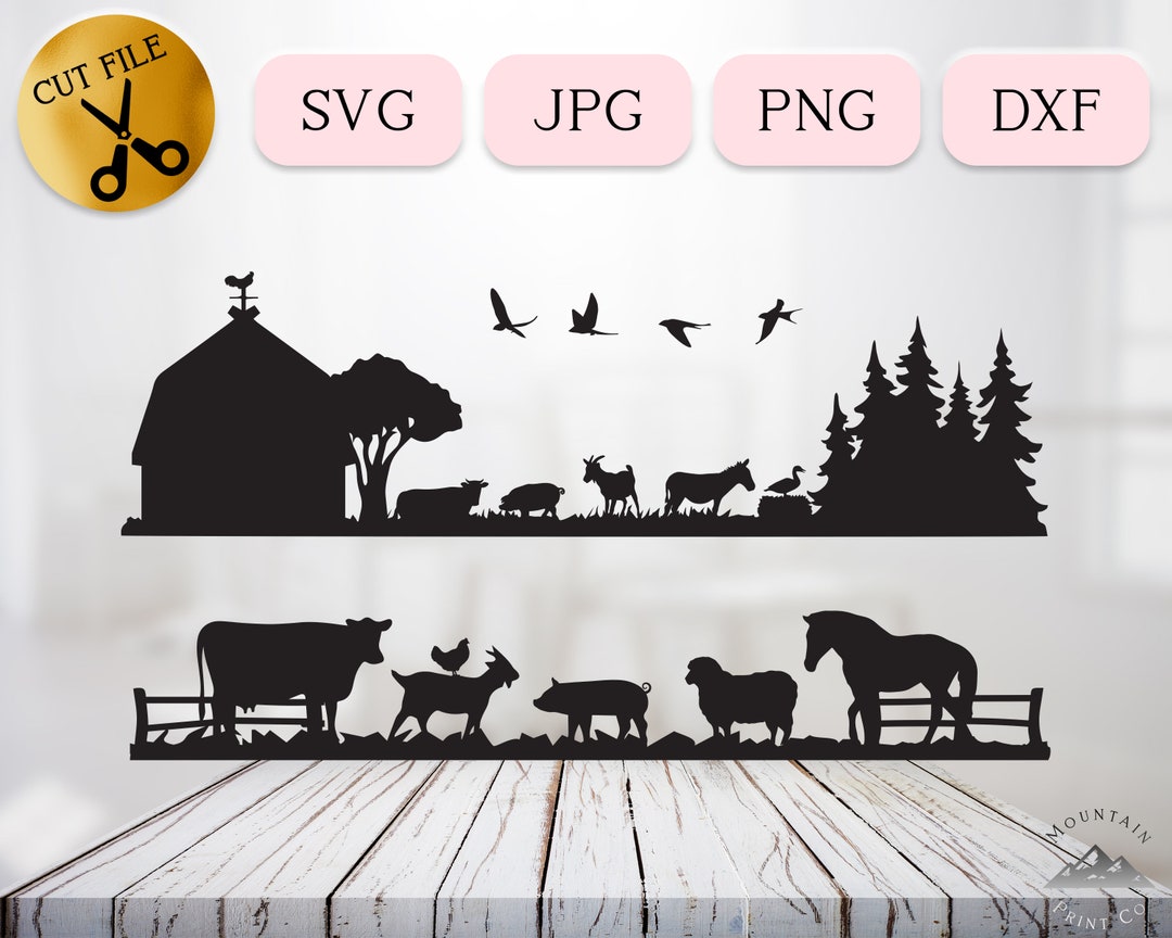 Farm Animal Scene Svg Bundle, Cow Pig Svg Goat Sheep Horse Silhouette ...