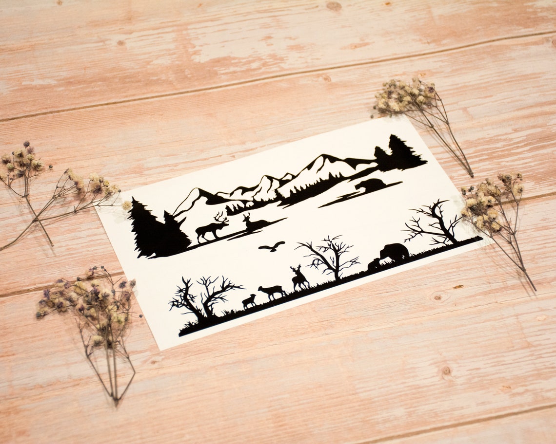 Nature Wildlife Scene SVG Bundle Snowy Mountain Forest | Etsy