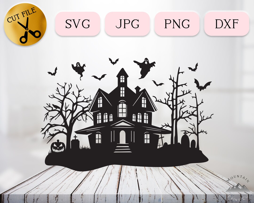Grand Haunted House Svg, Halloween Manor Clipart, Graveyard Horror ...