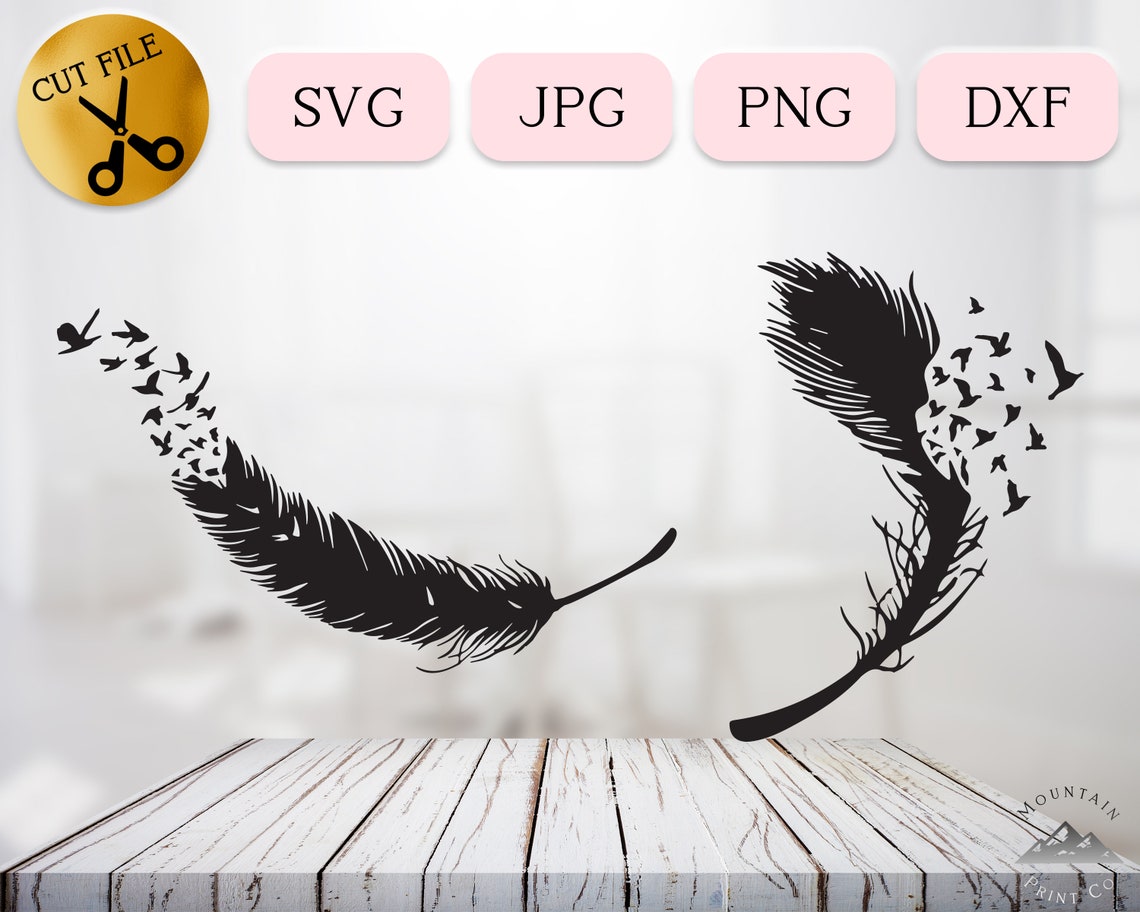 Feather With Birds SVG Bundle Angel Wings Clipart Memory | Etsy