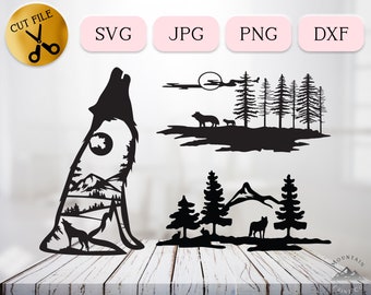 Wolf Svg Full Moon Svg Forest Scene Svg Dxf Png Eps - Etsy Canada