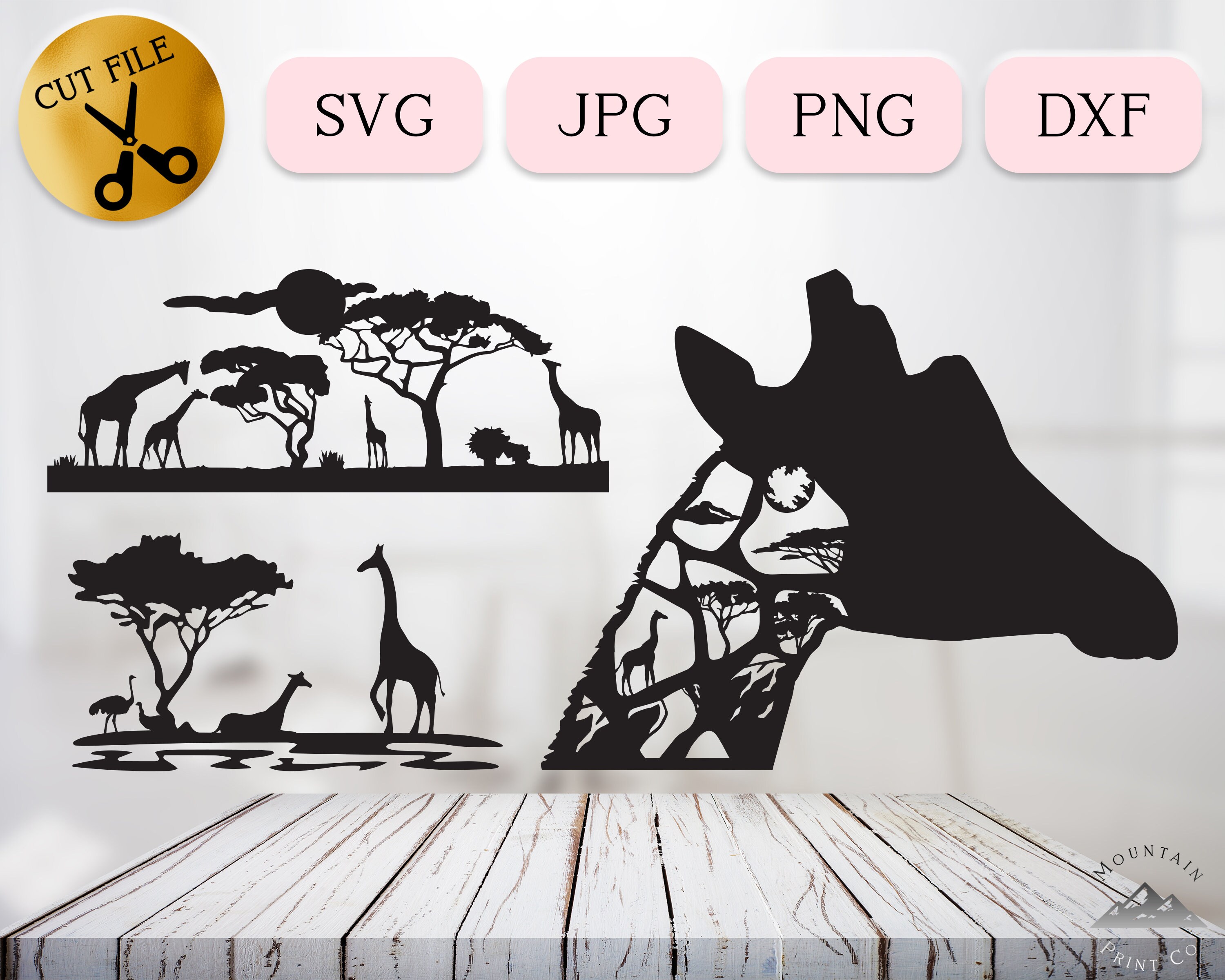 3 Giraffe SVG, Giraffe Head Silhouette, Safari Clipart, Savanna ...