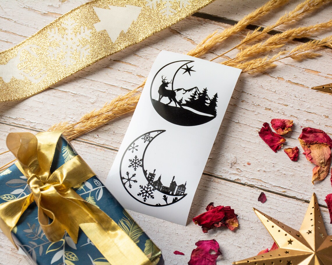 Christmas Moon SVG Bundle Snowy Christmas Village Scene Deer | Etsy