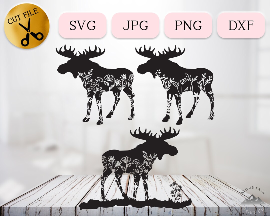 Floral Moose Svg, Moose With Flowers Silhouette, Wildflower Animal Svg ...