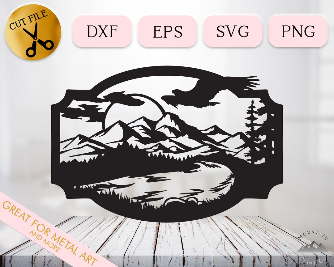 American Eagle Svg, Bald Soaring Eagle Scene, Patriotic Svg, Mountain ...