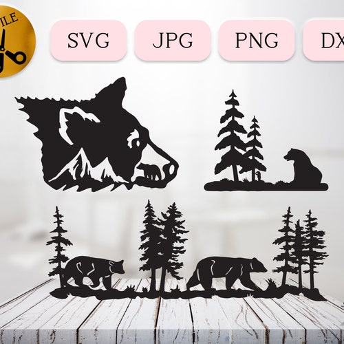 Bear Mountain and Tree Svg Bundle Night Nature Svg Wildlife - Etsy