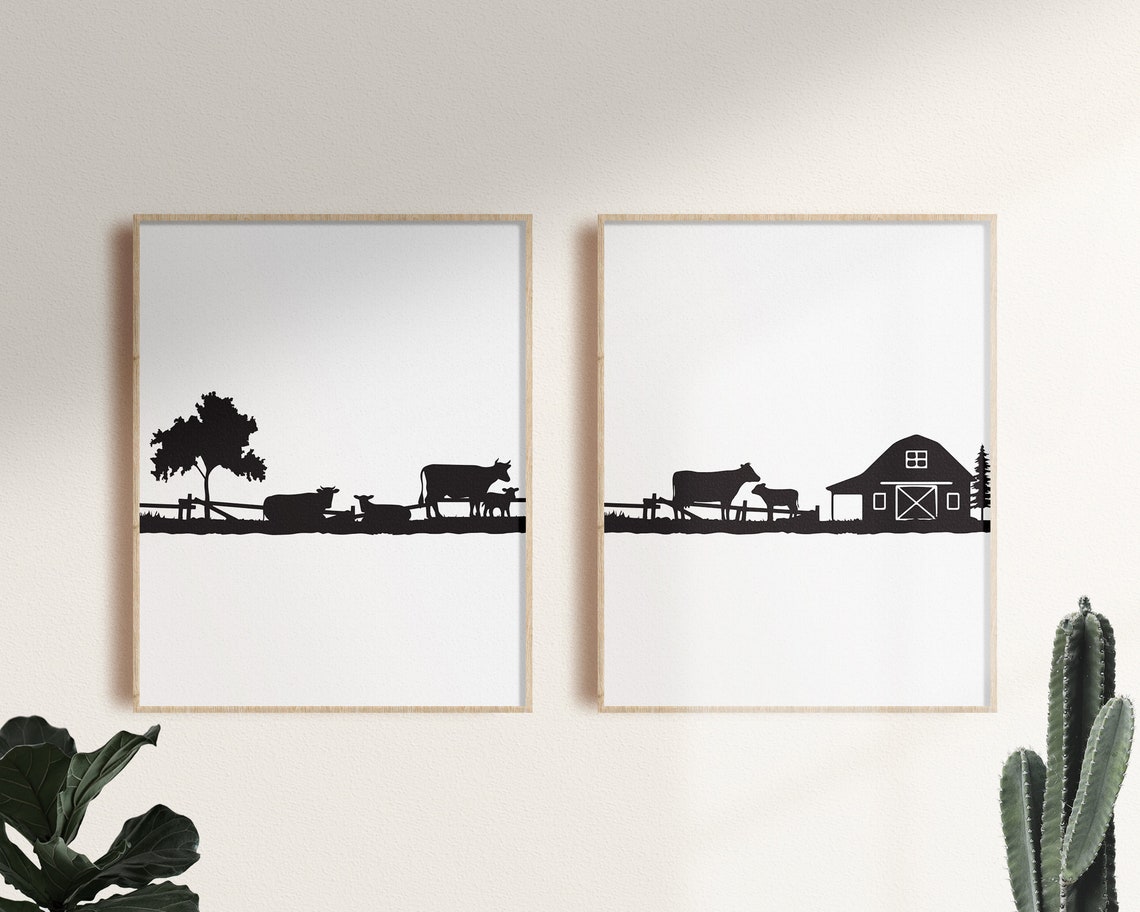 Cows in Field SVG Bundle, Connectable Cow Scenes, Dairy Cow in Field ...